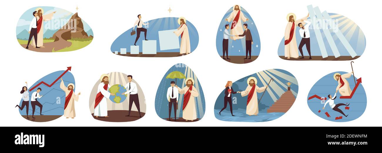 Religion, business, support set concept. Jesus Christ biblical ...