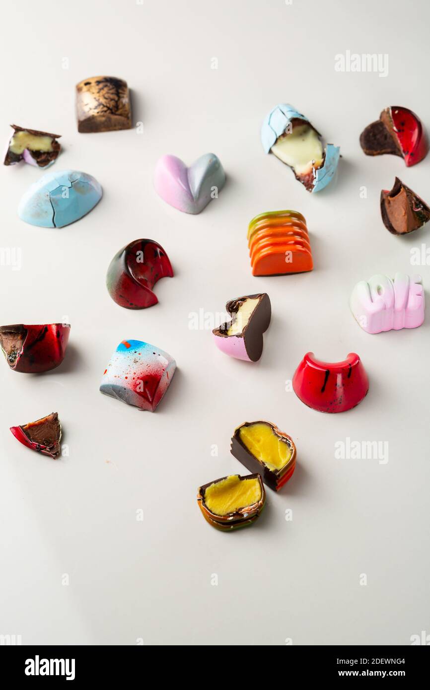 Collection of whole and crashed chocolate candies Stock Photo - Alamy