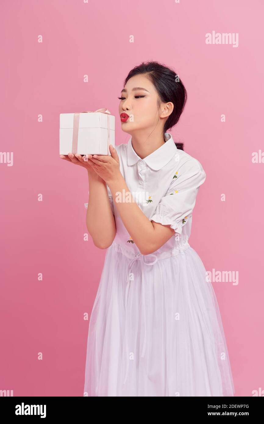 portrait of fascinating girl making kissing face expressing while ...