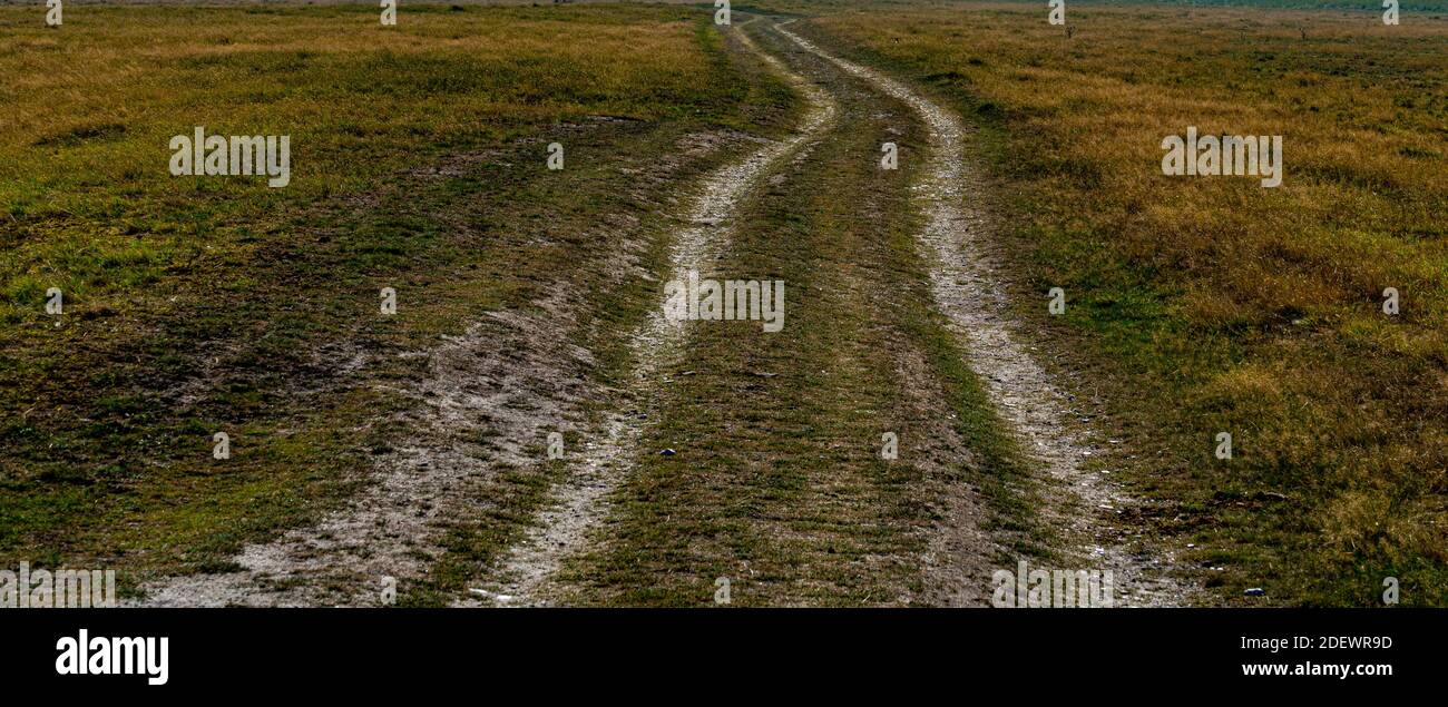 Dirt road cutting through rugged grass plains Stock Photo - Alamy