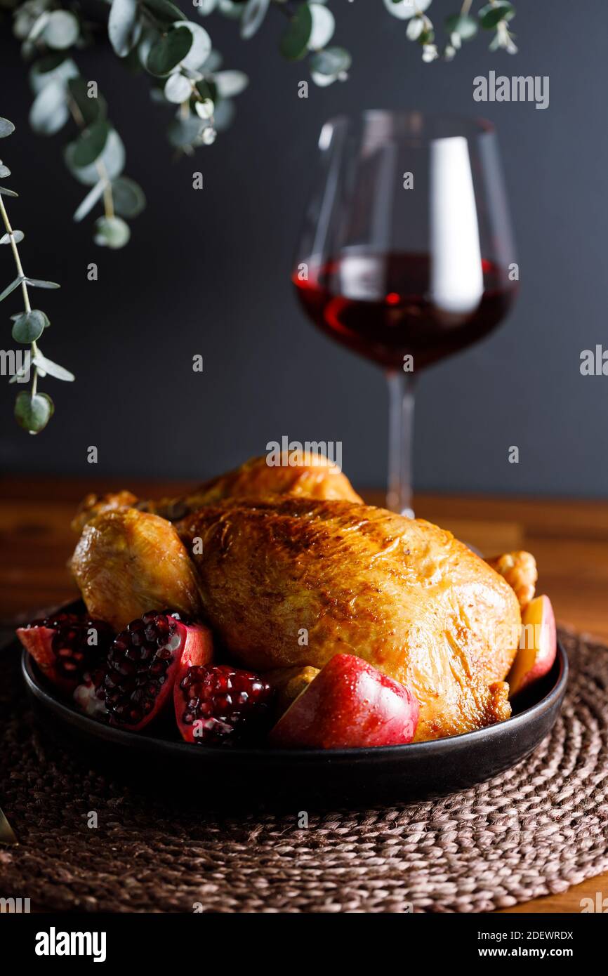 Chicken roasted table wine cuisine hi-res stock photography and images ...