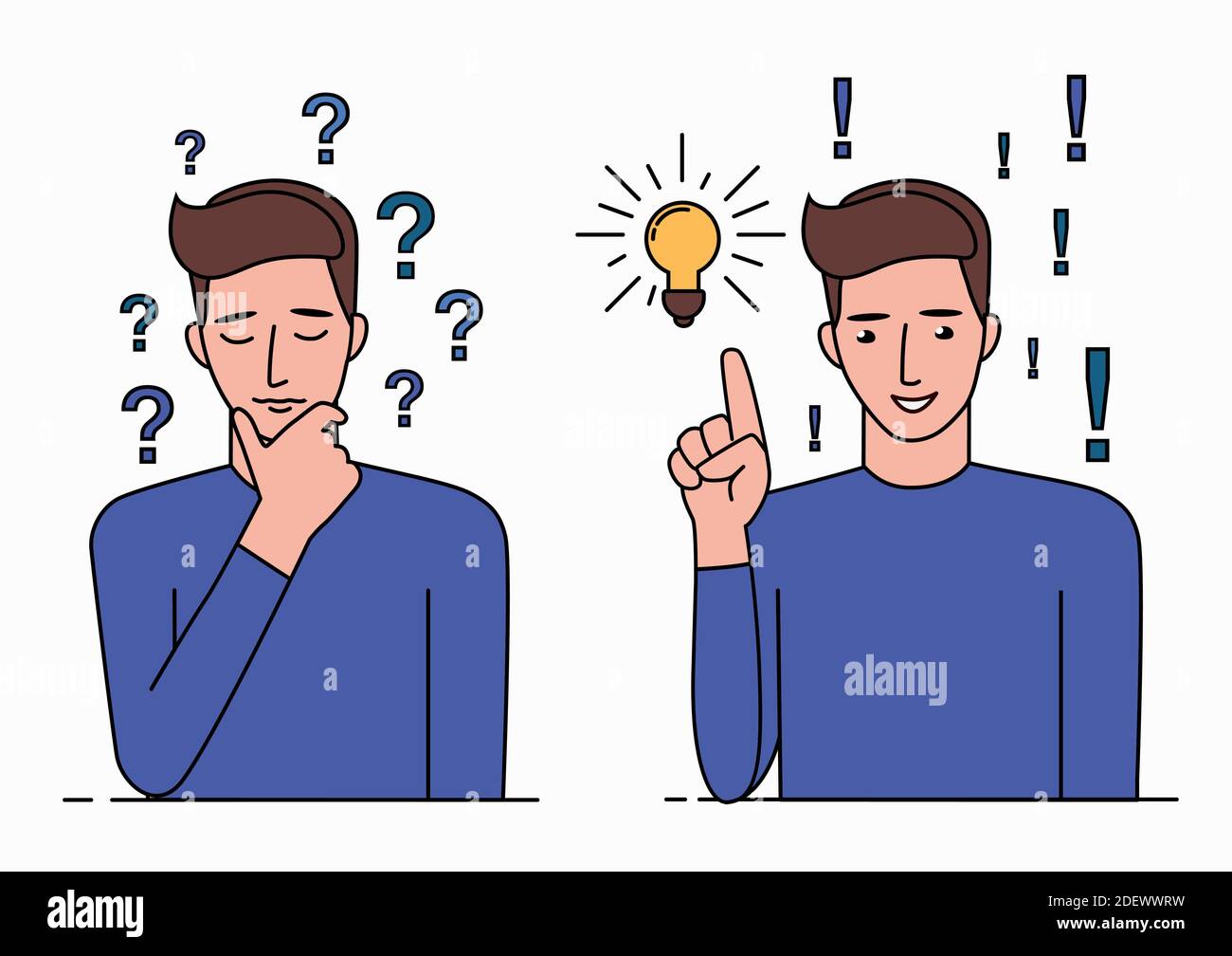 Problem solving concept. A man thinks about a problem and finds a solution. A question mark and ...