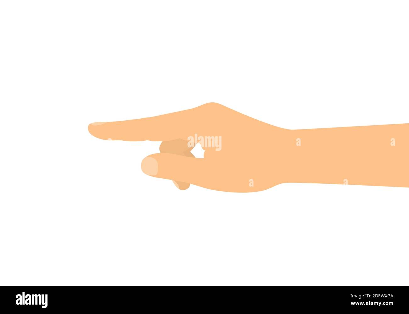 Flat design illustration of male or female hand. The index finger is pointing or pressing a ...