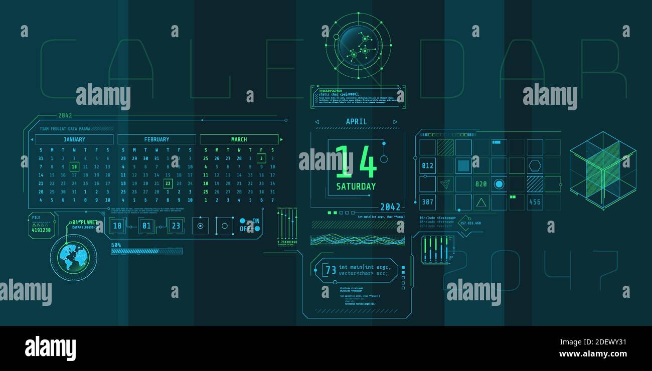 Composition of computer HUD interface with Calendar Stock Vector Image ...