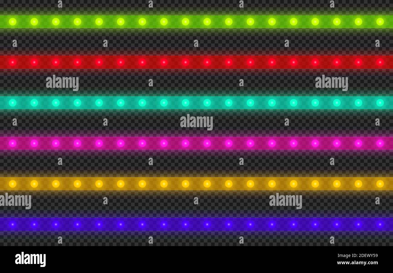 Realistic led strip of different colors on a transparent background ...