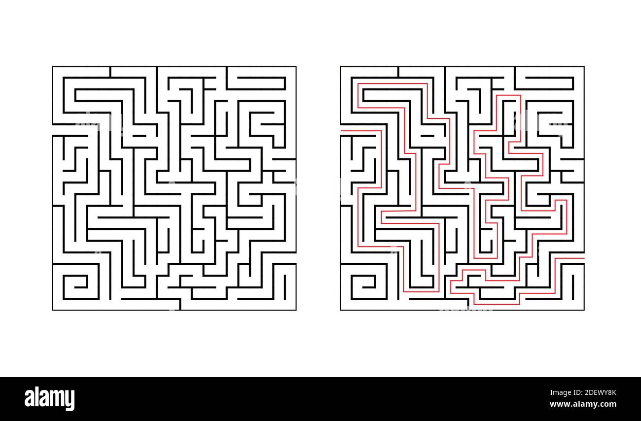 Square labyrinth maze game for children. Logic education with black ...