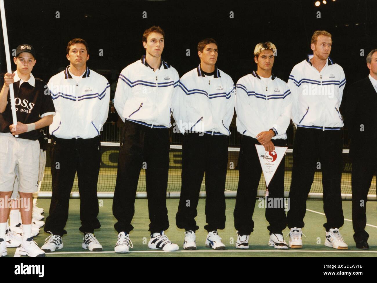 Swiss tennis player Roger Federer and the Swiss team, 2000s Stock Photo ...