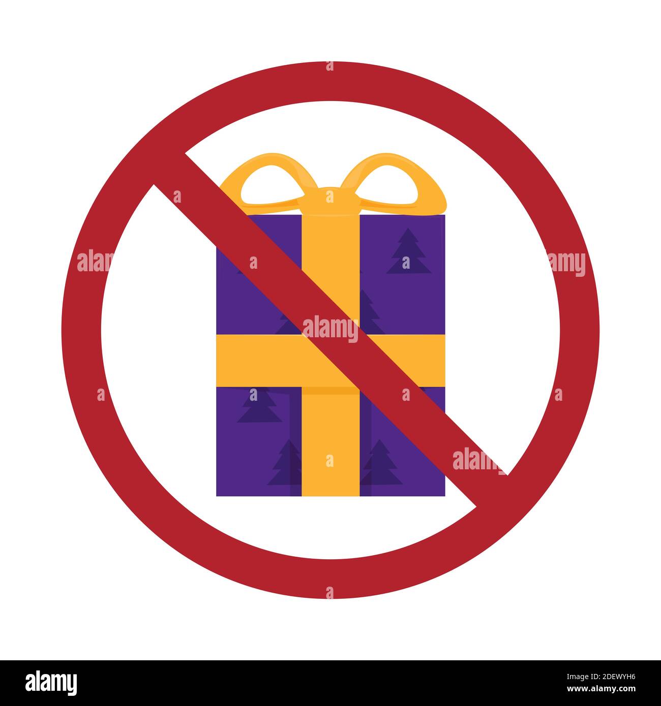 Festive flat gift box with ribbon in prohibition sign. Forbid on giving ...
