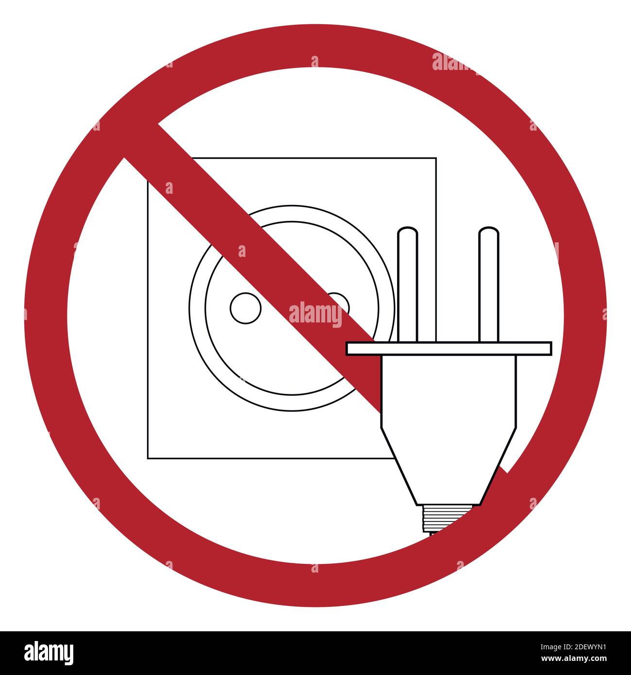 Ban on the use of electricity. Contour illustration of a socket and ...