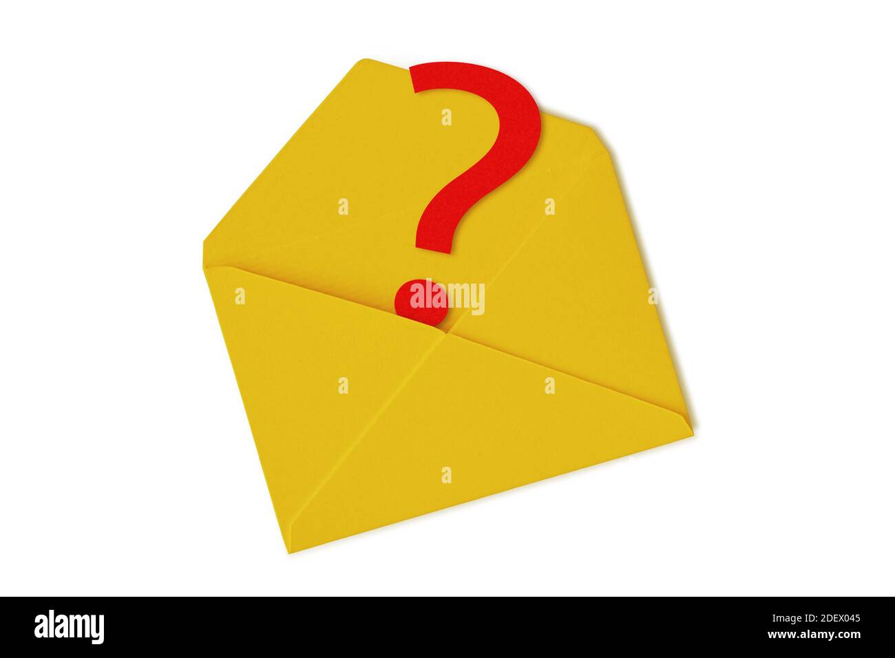 Yellow envelope with question mark on white background Stock Photo - Alamy