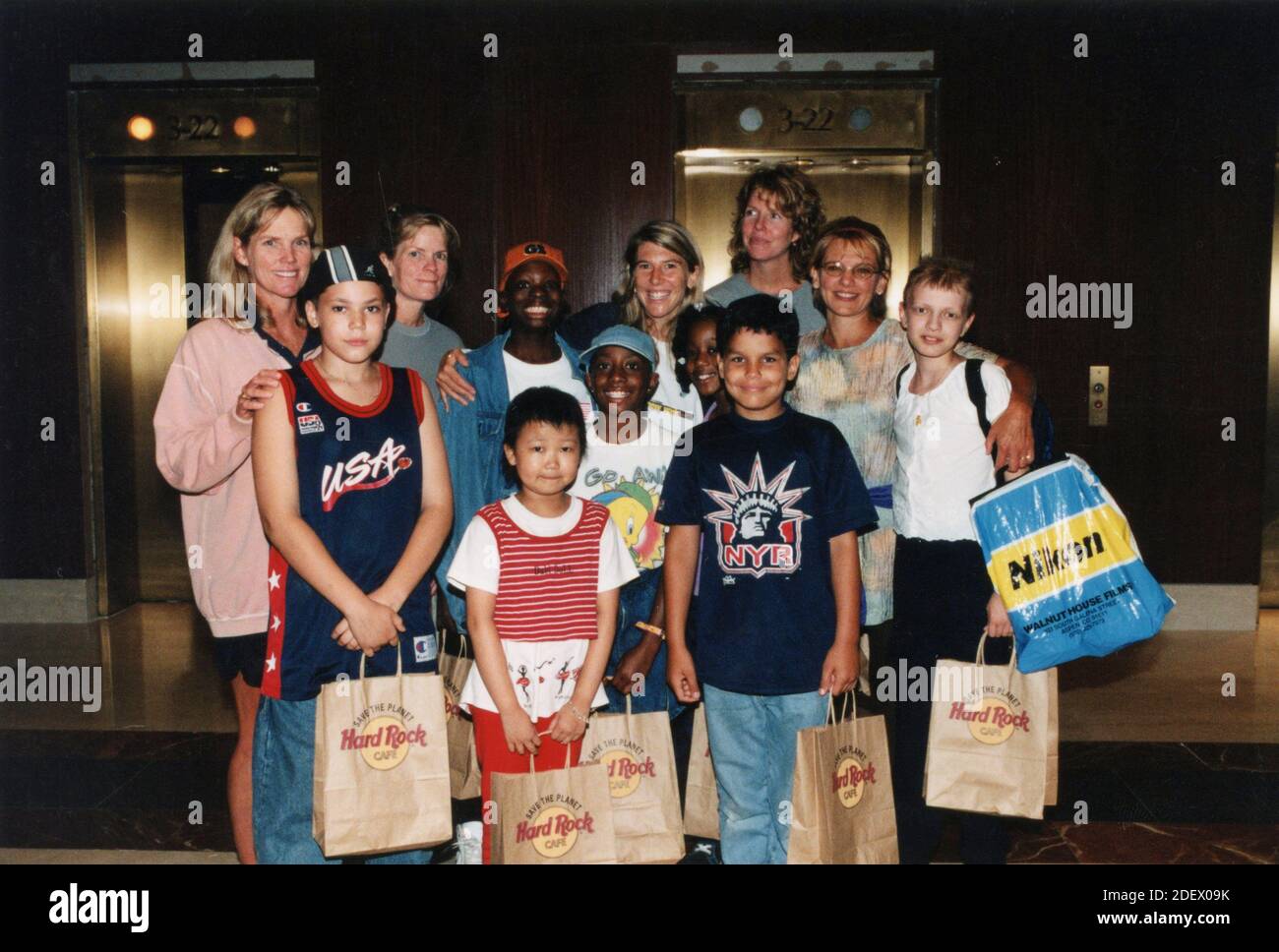 American tennis player Andrea Jaeger with Kid's staff Foundation, 1999 ...