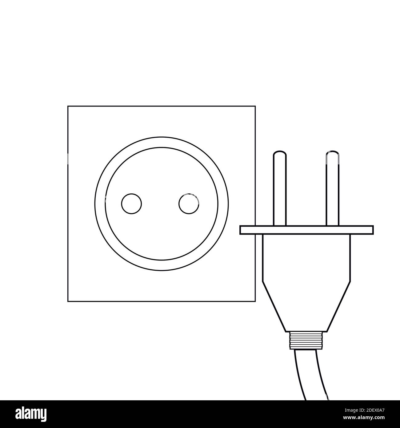 Contour illustration of a socket and plug. Equipment for electricity ...