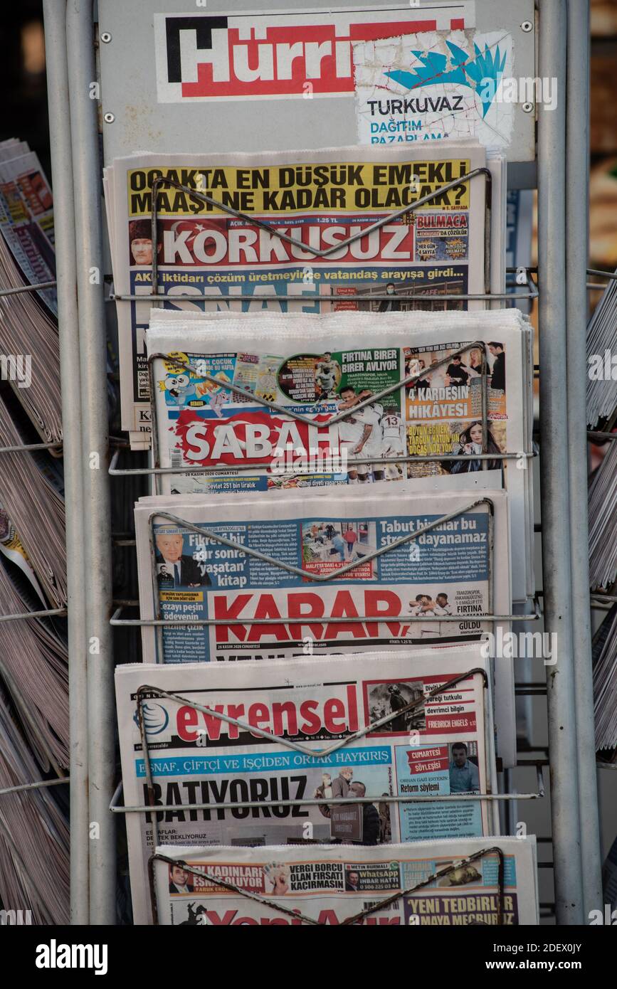 Istanbul, Turkey. November 28th 2020 Turkish newspapers for sale at a ...