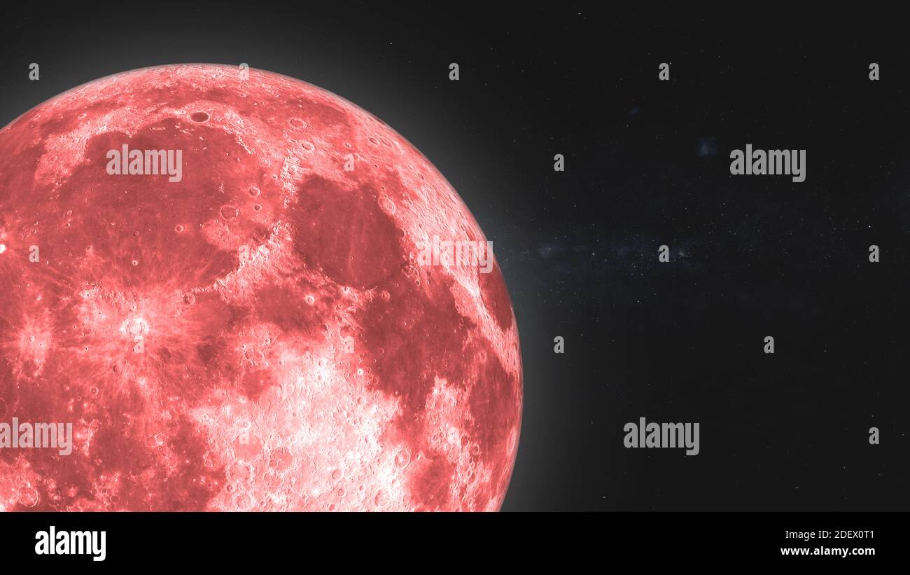 Bright red full moon over the Milky Way with copy space. High ...