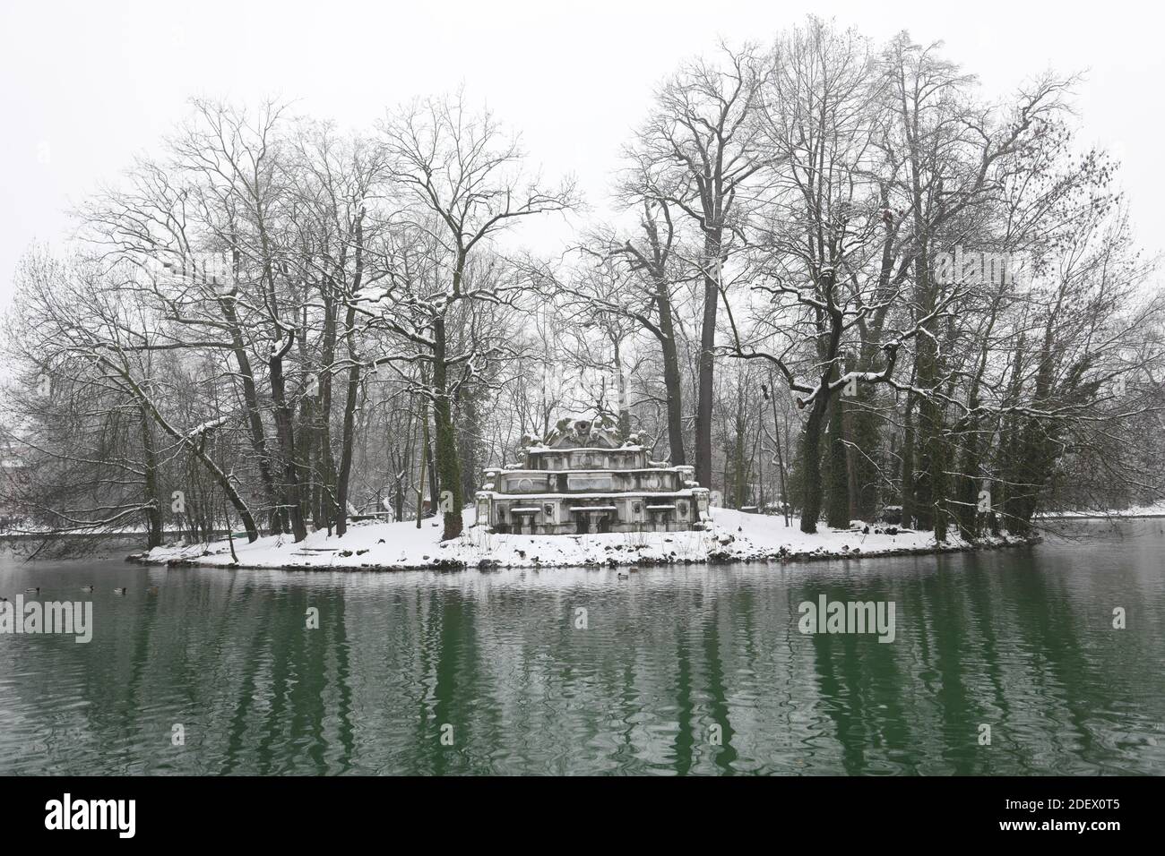 PARMA, ITALY - Mar 03, 2018: Winter view of Parco Ducale Lake in Parma ...