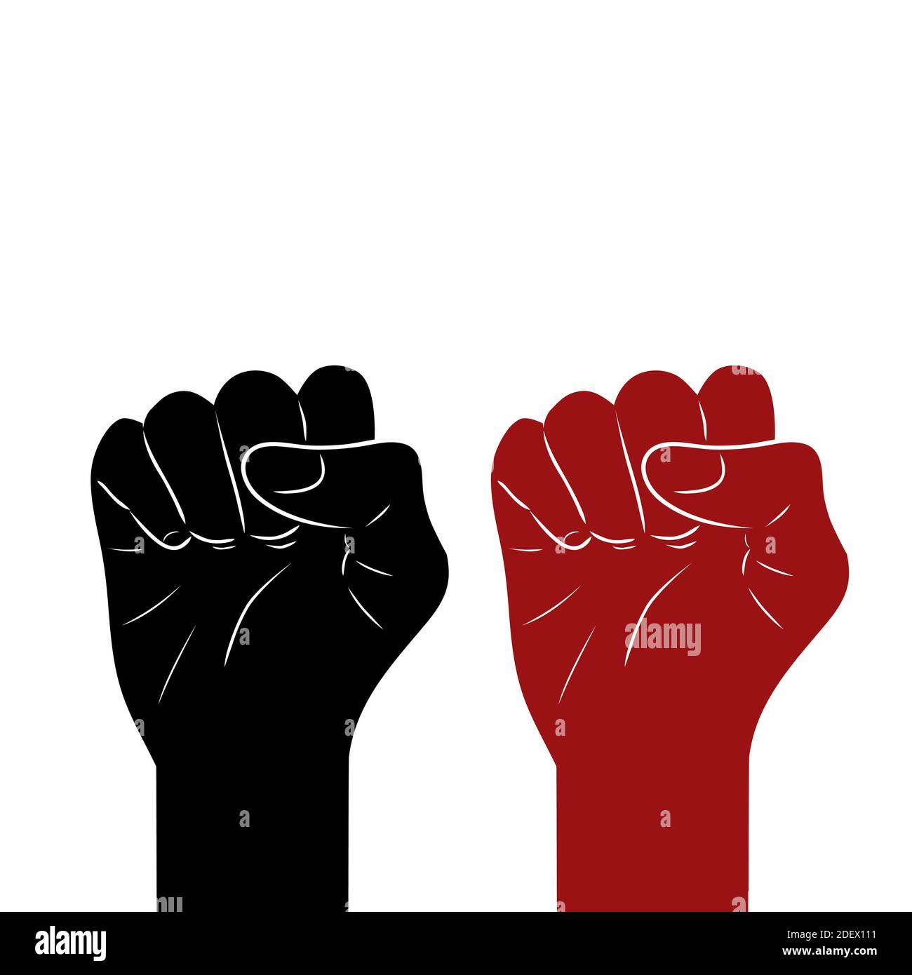 Set of black and red silhouette of a fist on white background ...