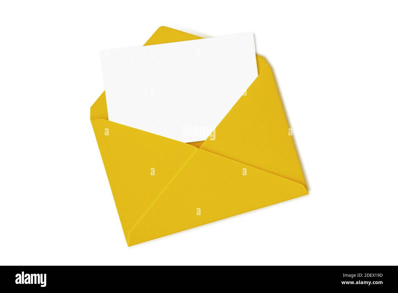 Yellow envelope with blank document on white background Stock Photo - Alamy