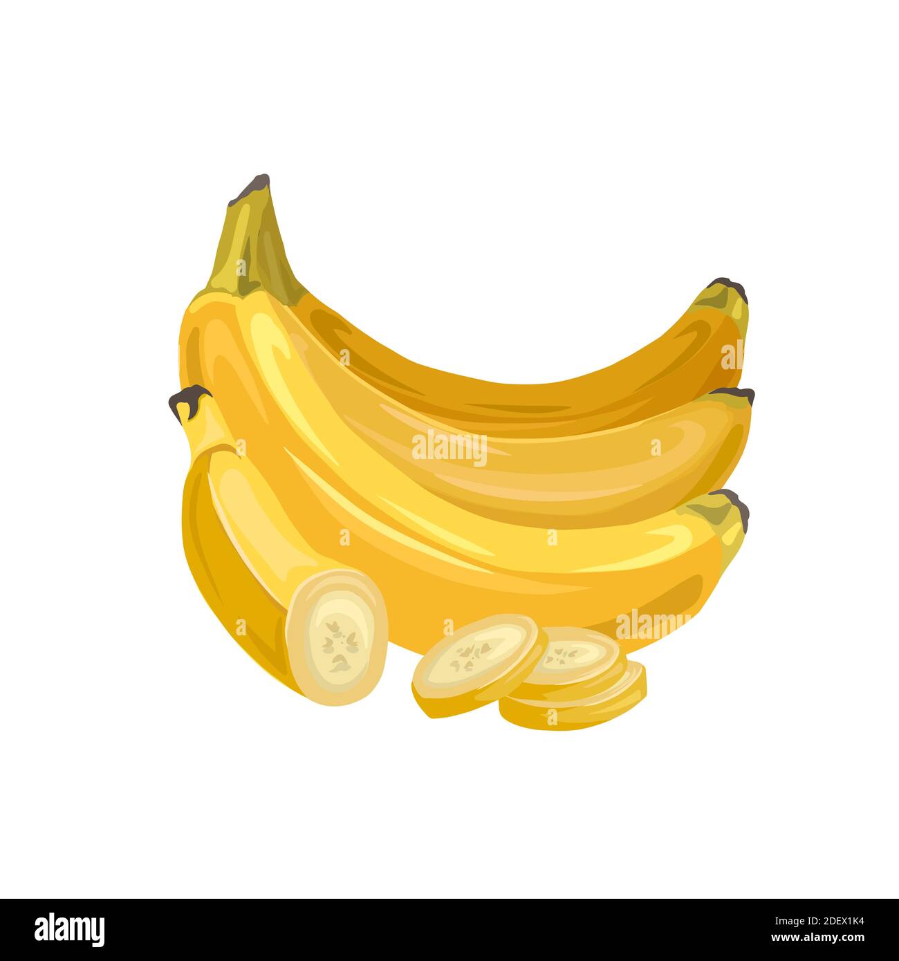 Bunch of juicy tropical bananas with banana slice on a white background ...