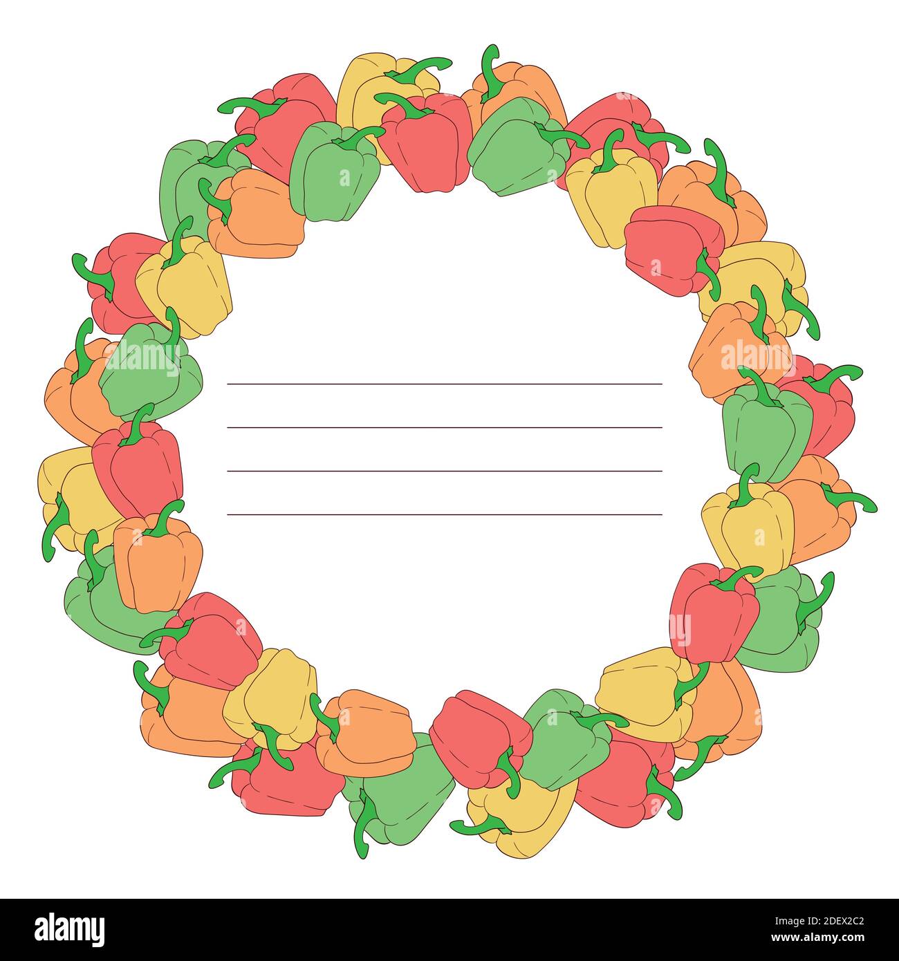 Vegetables. Color bell pepper. Round vector frame template. Design ...