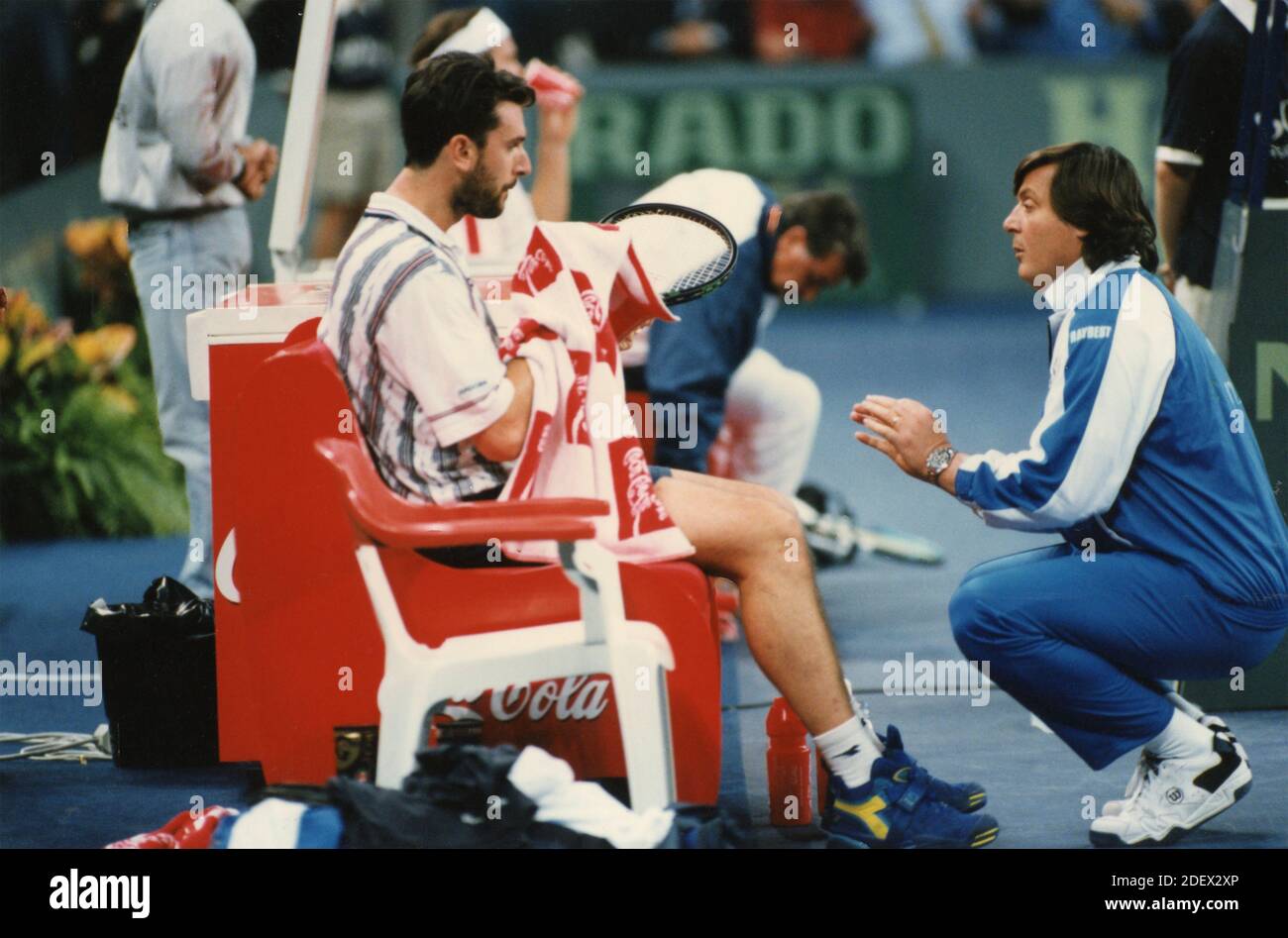 Italian tennis player Omar Camporese and coach Adriano Panatta, 1990s ...
