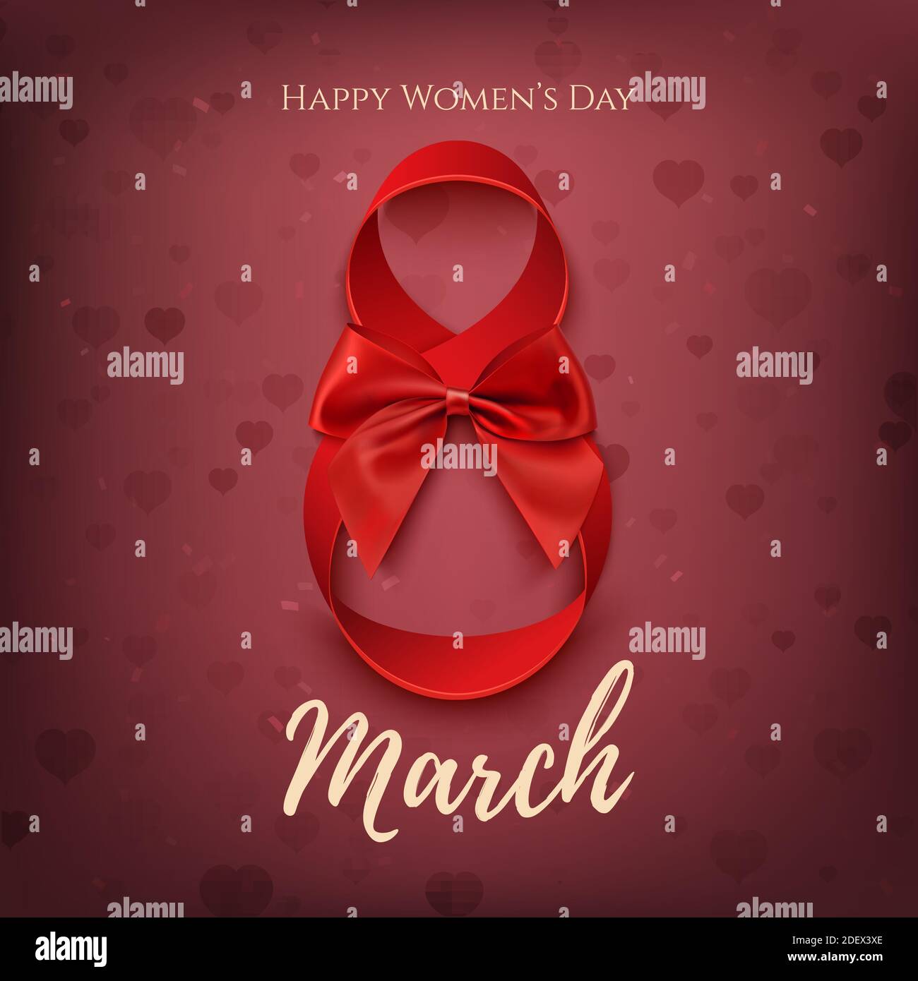 8 march abstract gift card, banner or poster template with red ribbon ...