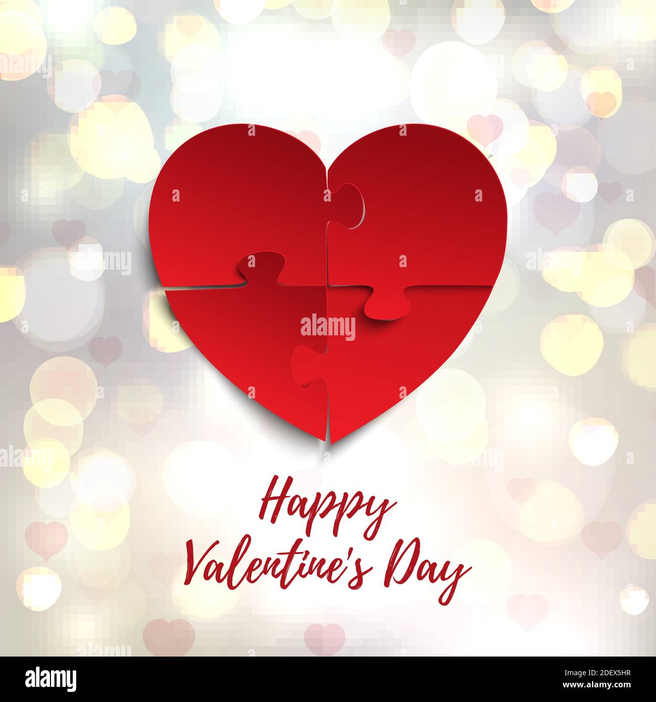 Happy Valentines Day, greeting card template. Jigsaw puzzle pieces ...