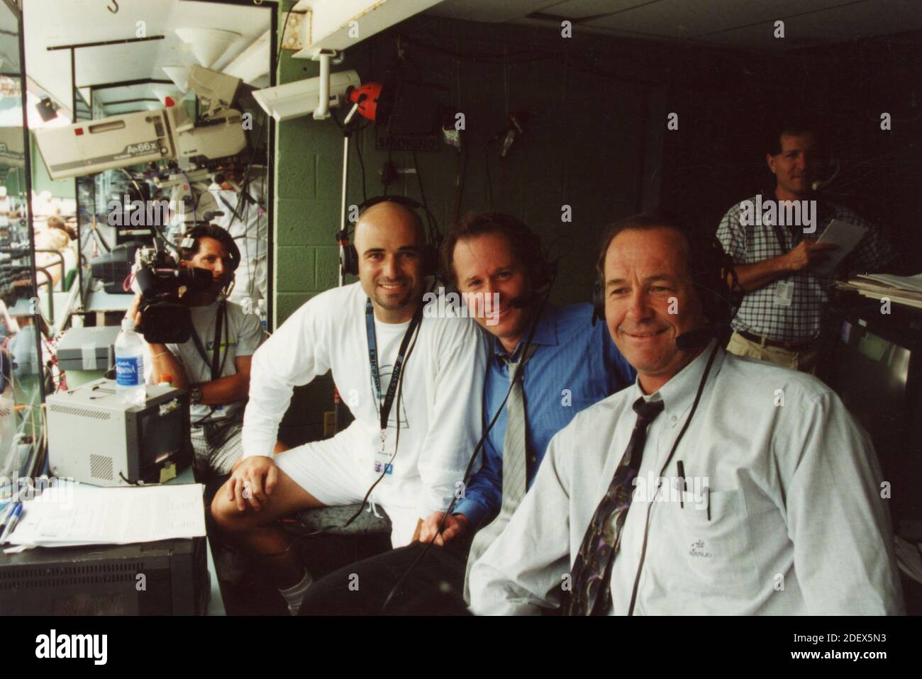 American tennis player Andre Agassi (left) with journalists, 1990s ...