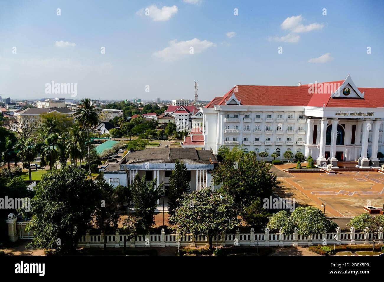 An aerial view of the cityscape with a view to Chao Anouvong Park in ...