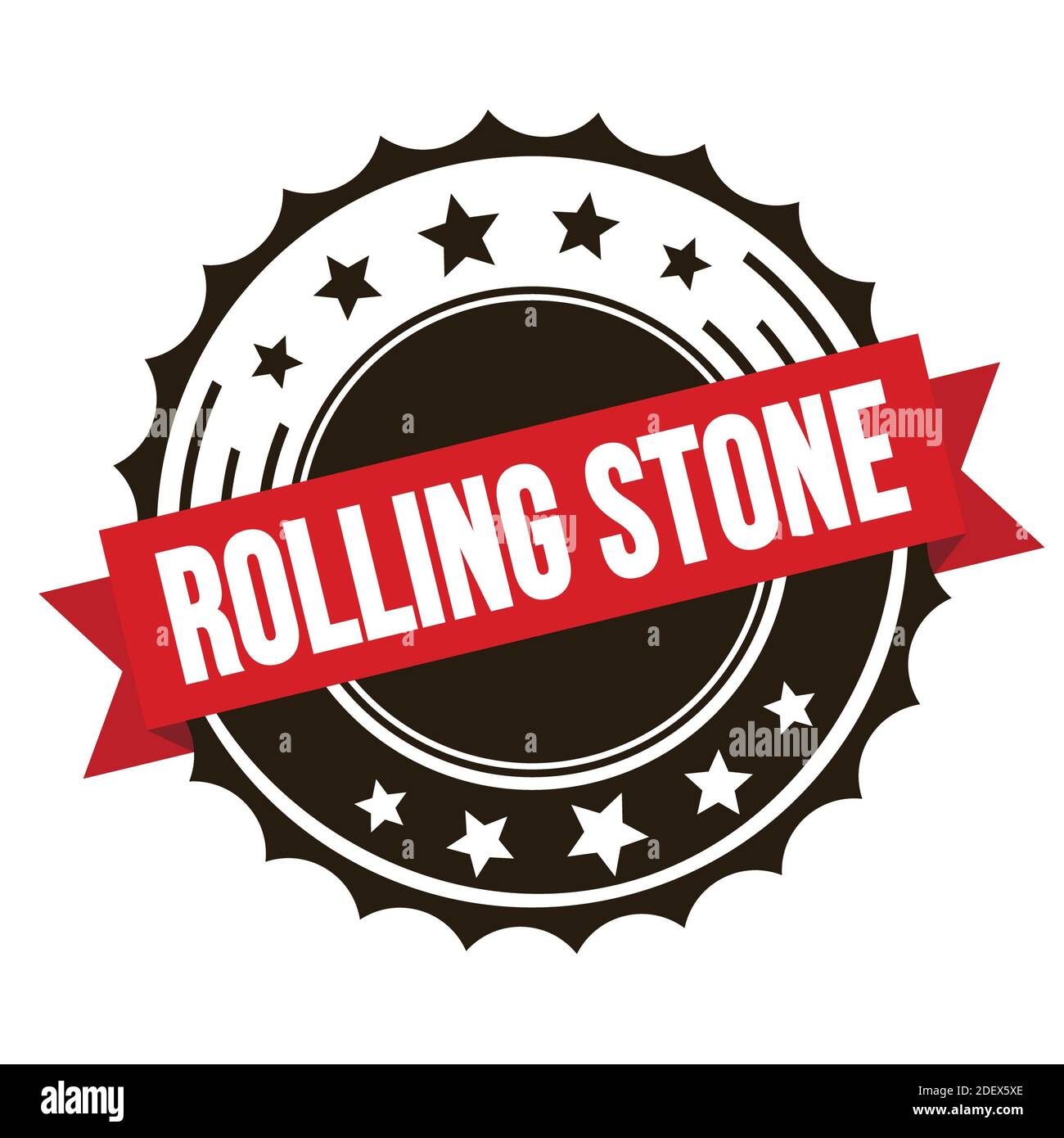 ROLLING STONE text on red brown ribbon badge stamp Stock Photo - Alamy