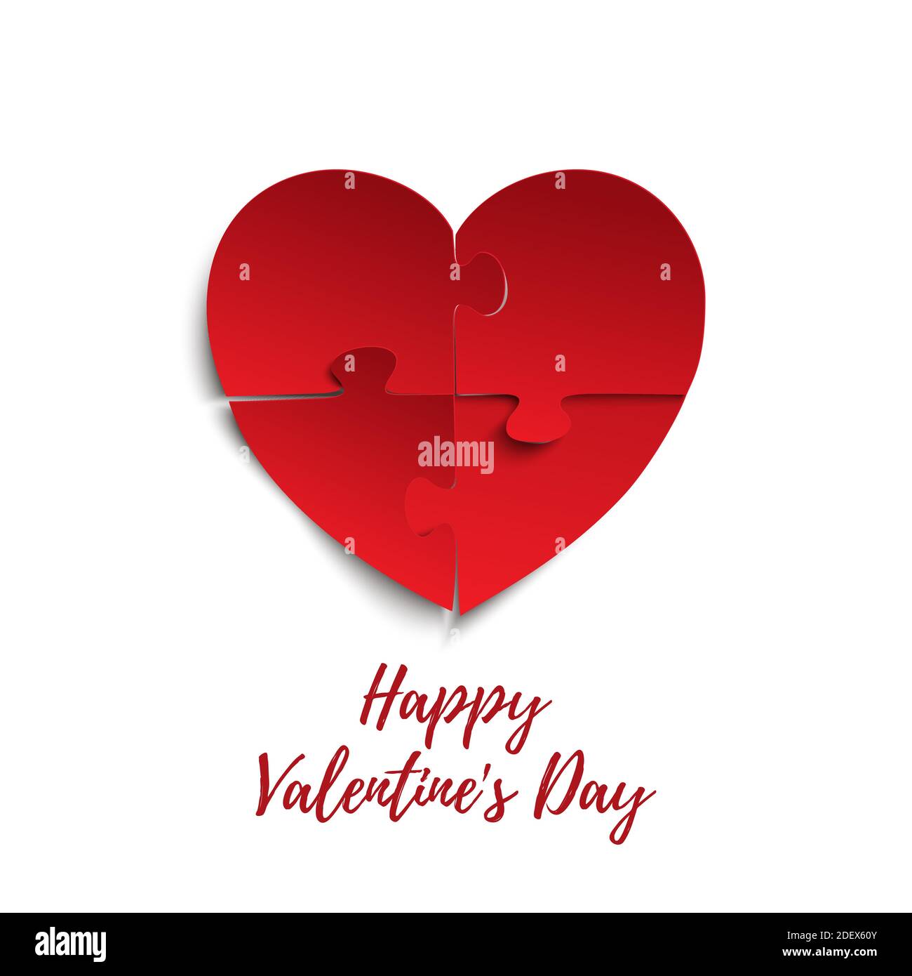 Happy Valentines Day, greeting card template. Jigsaw puzzle pieces in ...
