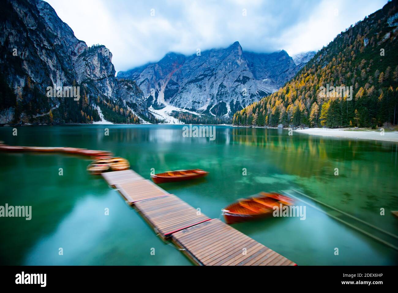 Amazing view of Lago di Braies, one of the most beautiful lake in South ...