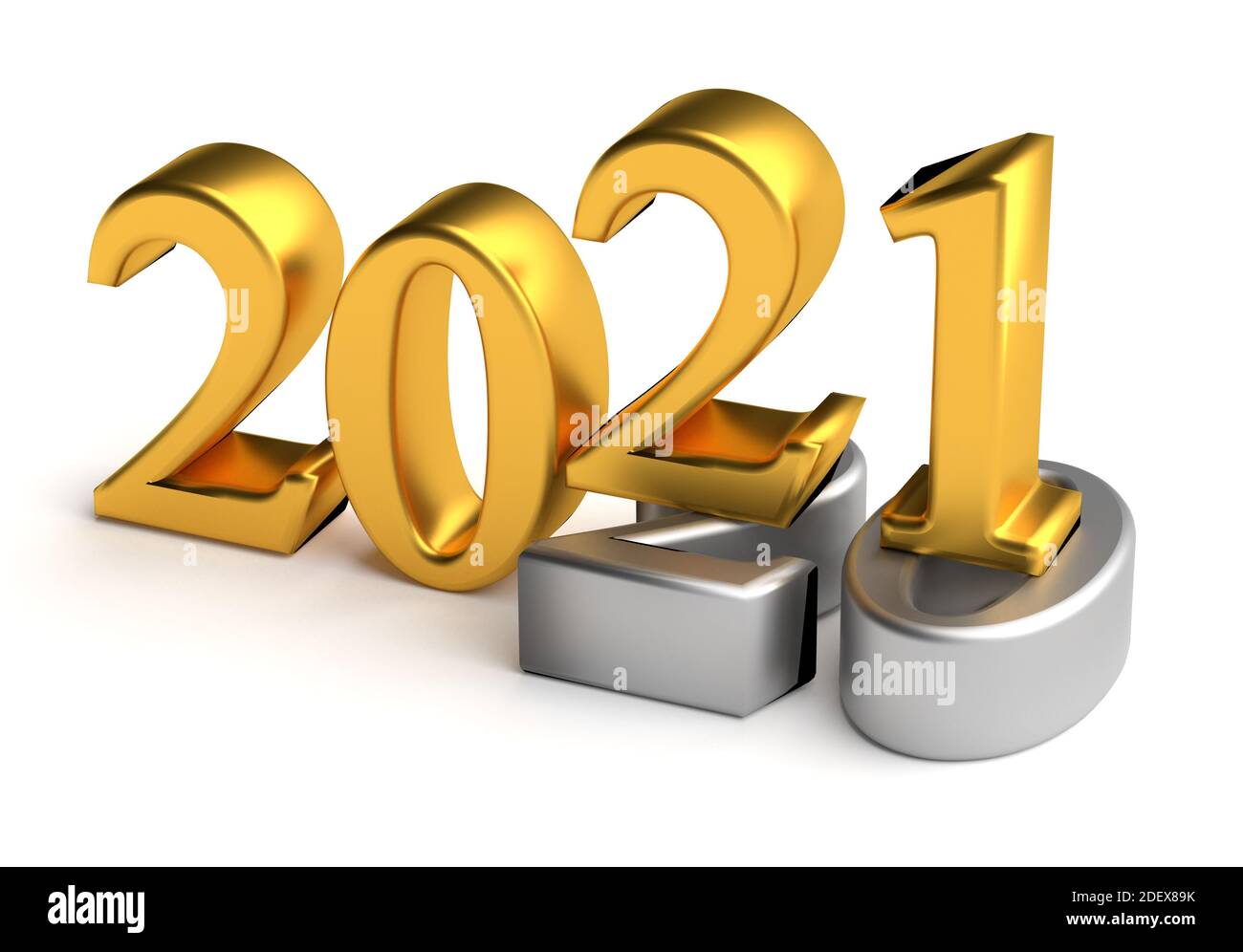 New year 2021 holiday concept. The color number 2021 lies at 2020. 3d ...