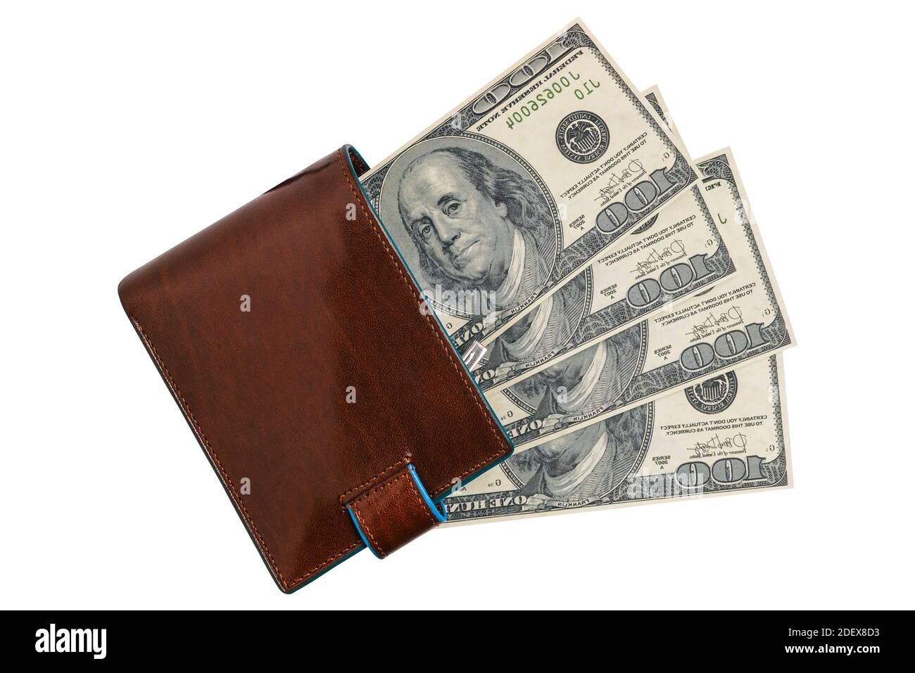 Hundred dollar bills and man's wallet isolated on white background ...