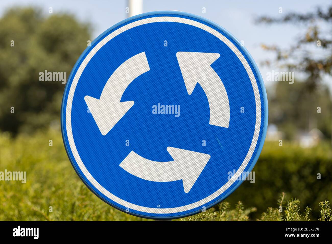 NIJVERDAL, NETHERLANDS - Aug 02, 2020: Closeup of blue and white sign ...
