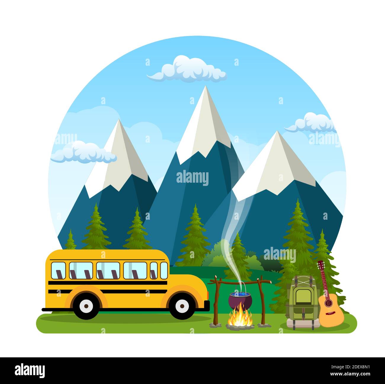 Summer camp. Landscape with school bus Stock Vector Image & Art - Alamy