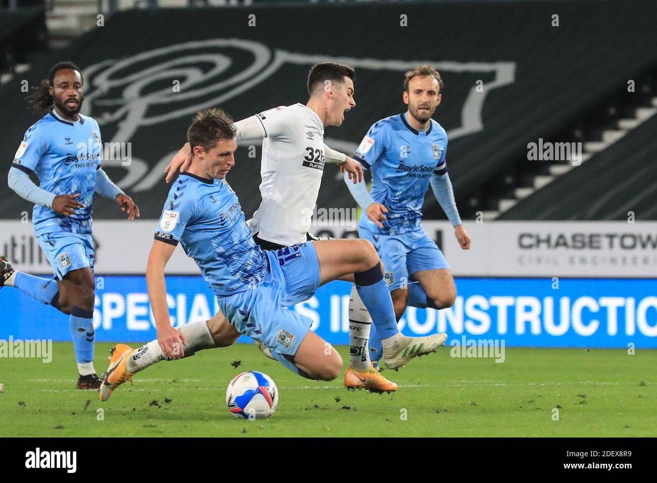 Dominic Hyam #15 of Coventry City tackles Tom Lawrence #10 of Derby ...