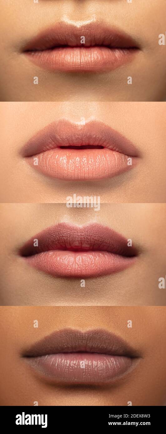 Close up female lips. Faces of beautiful multi-ethnic young women ...