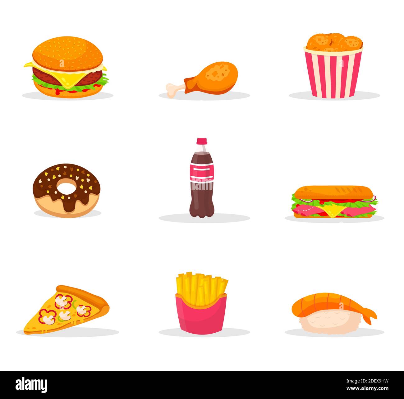 Fast food cartoon color vector illustrations set Stock Vector Image ...