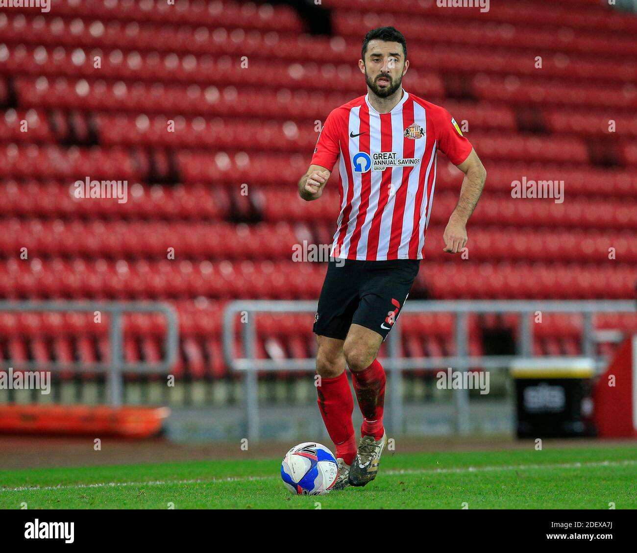Conor McLaughlin #2 of Sunderland in possession of the ball Stock Photo ...