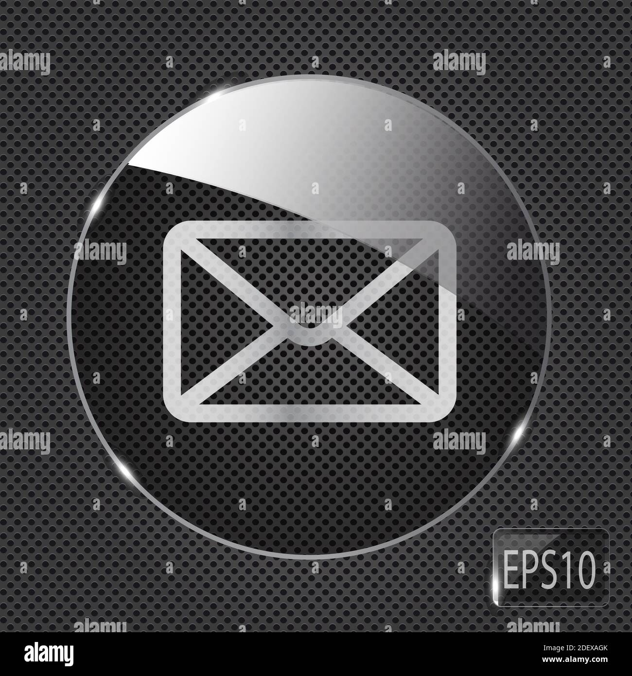 Glass mail button icon on metal background. illustration Stock Photo ...