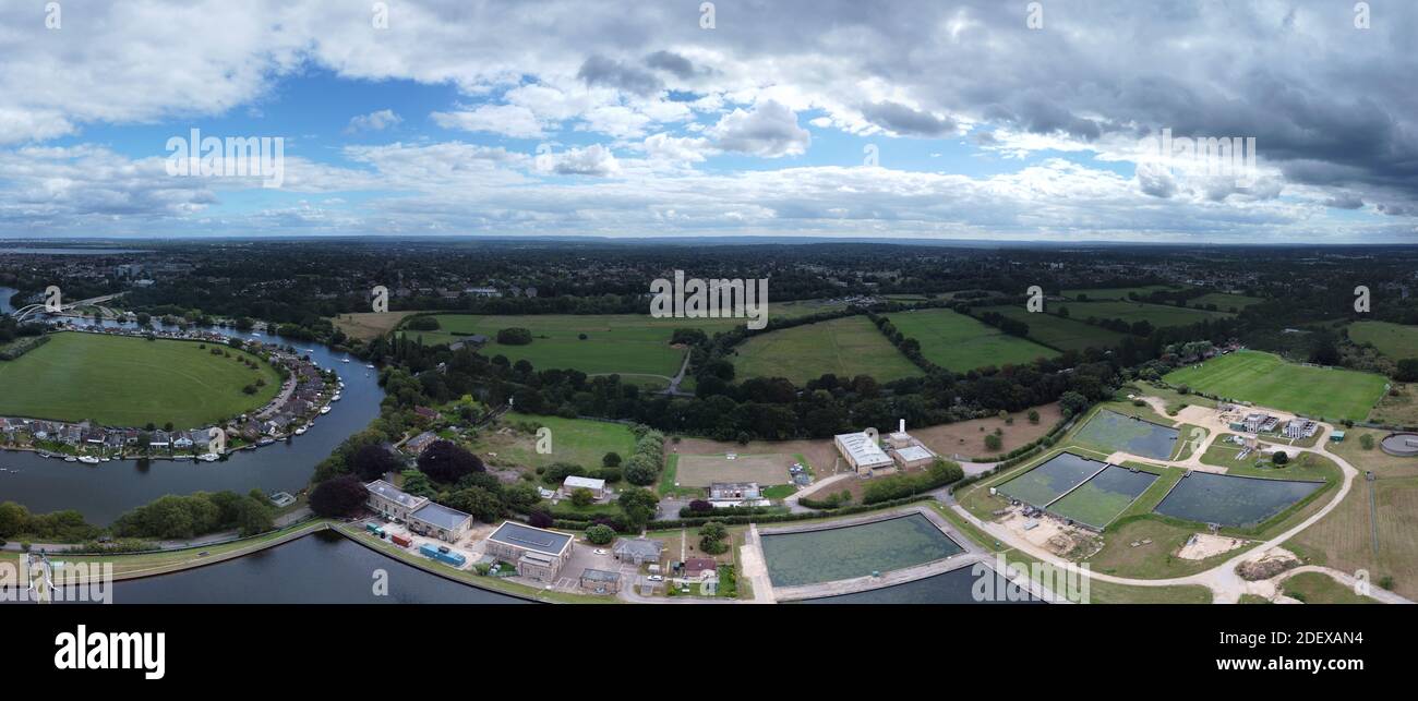 aerial panoramic view of Desborough Island Water Works treatment plant ...