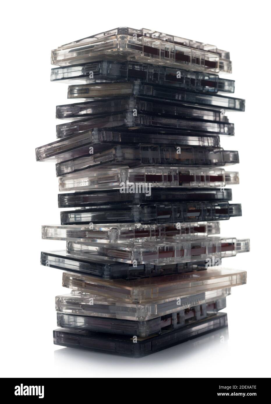 Collection of music cassettes stack isolated on white background Stock ...