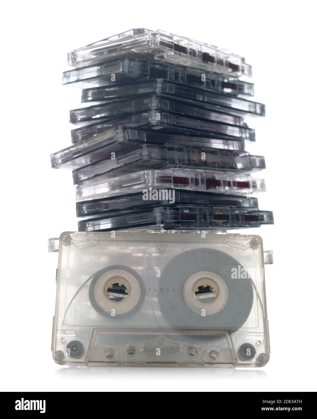 Collection of music cassettes stack isolated on white background Stock ...