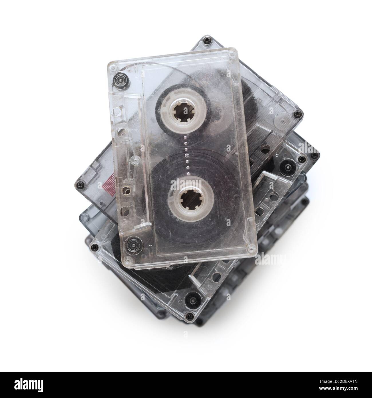 Collection of music cassettes stack isolated on white background Stock ...