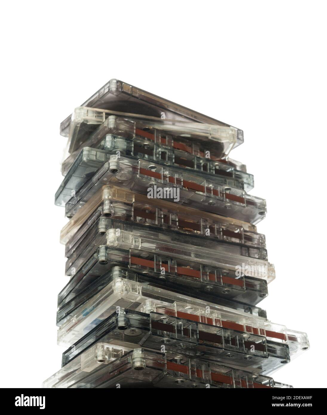 Collection of music cassettes stack isolated on white background Stock ...
