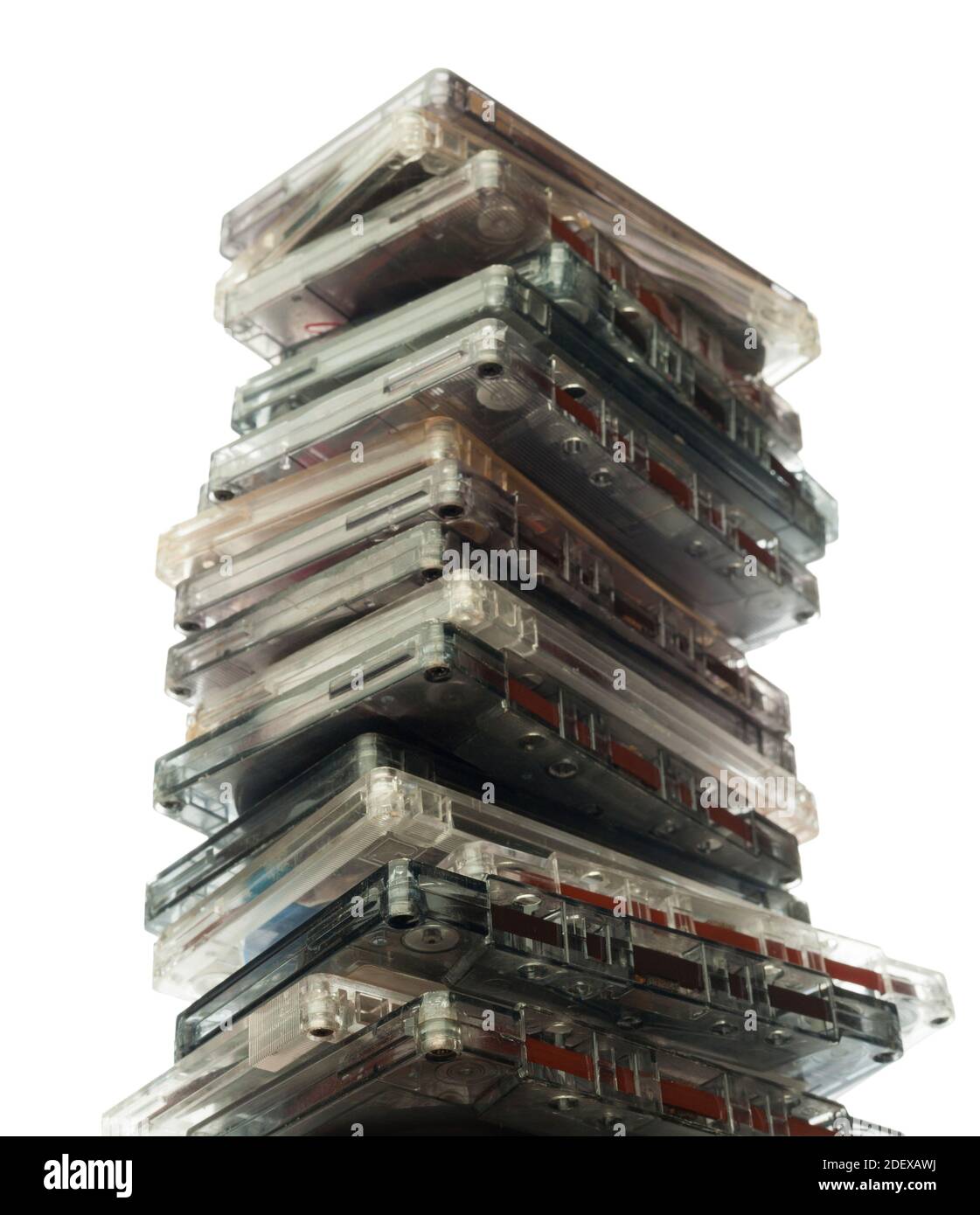 Collection of music cassettes stack isolated on white background Stock ...