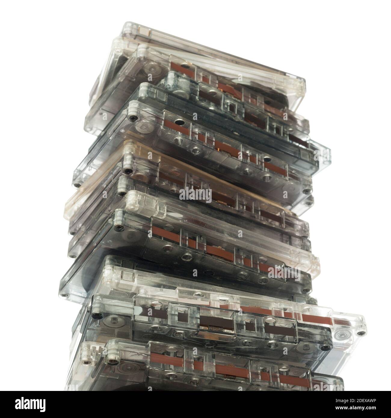 Collection of music cassettes stack isolated on white background Stock ...