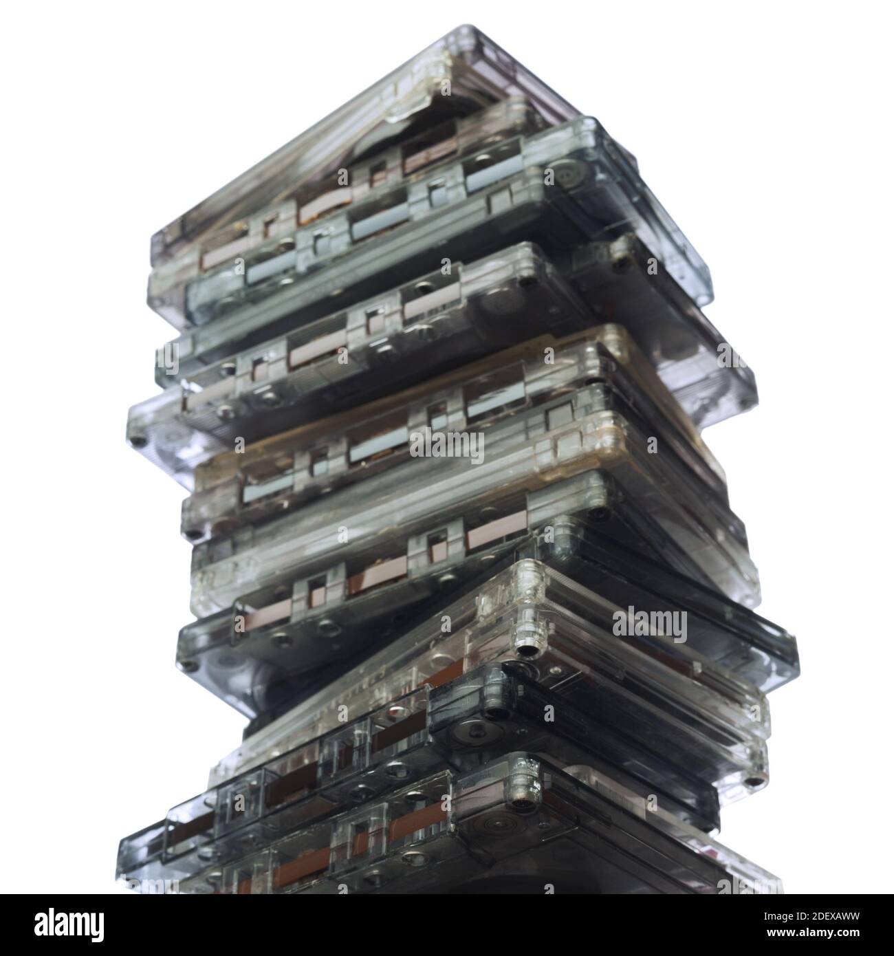 Collection of music cassettes stack isolated on white background Stock ...