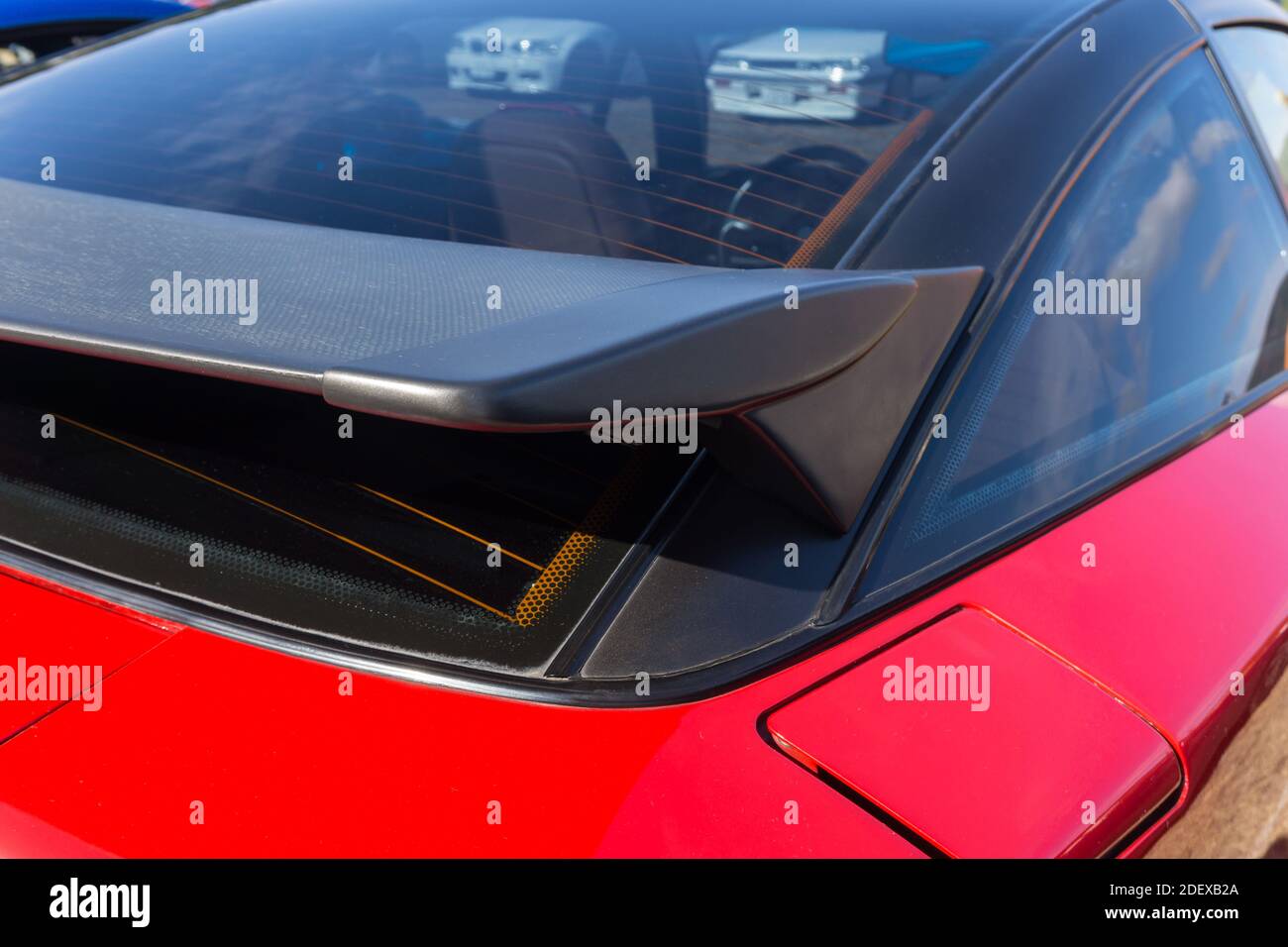 Close up of the rear window and wing of a red Alfa Romeo SZ sports ...