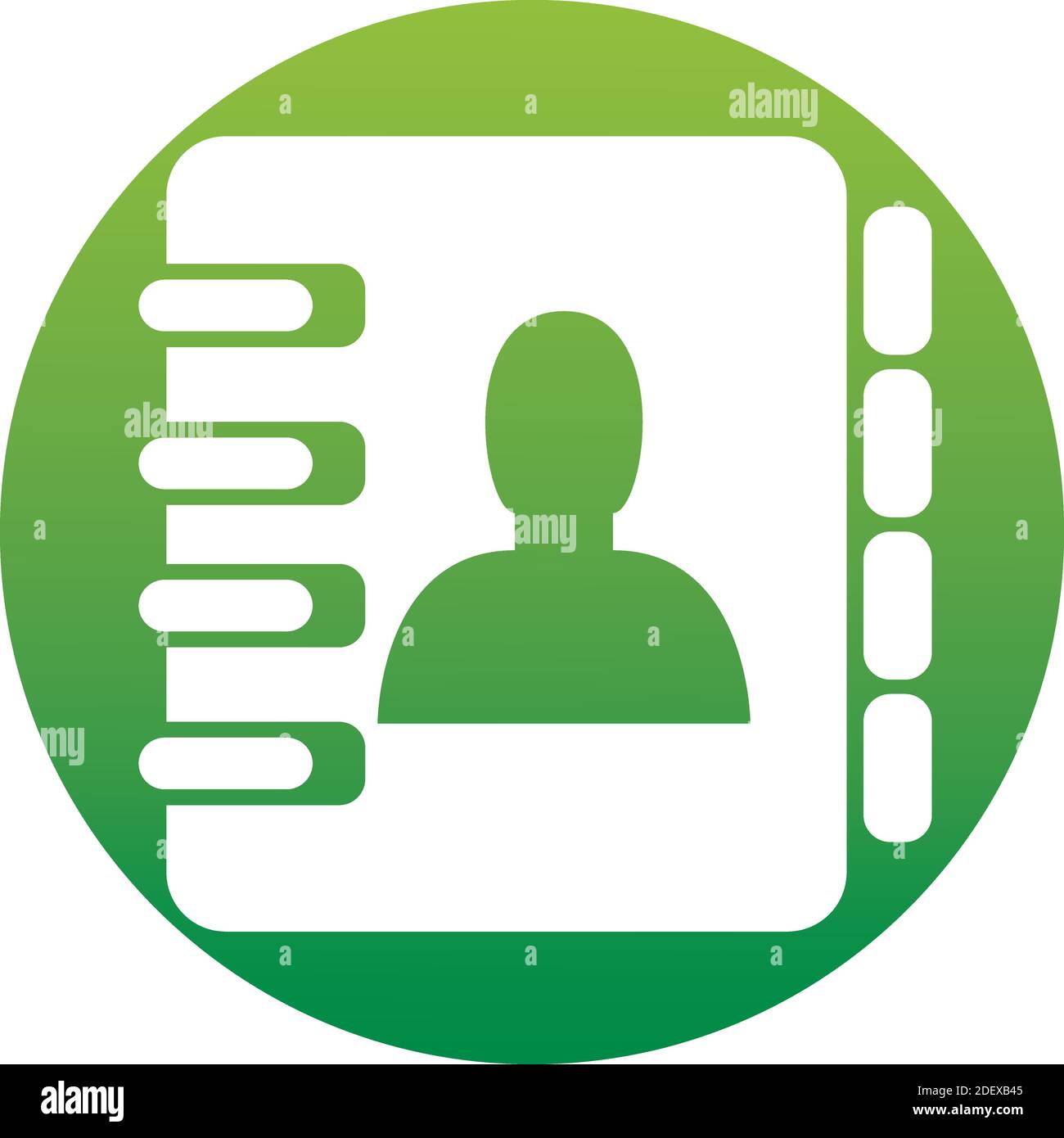 Address phone book, notebook icon. Flat style design in green circle ...